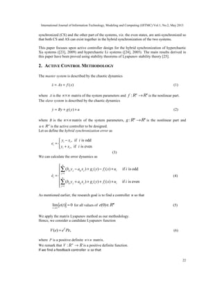 ACTIVE CONTROLLER DESIGN FOR THE HYBRID SYNCHRONIZATION OF HYPERCHAOTIC XU AND HYPERCHAOTIC LI ...