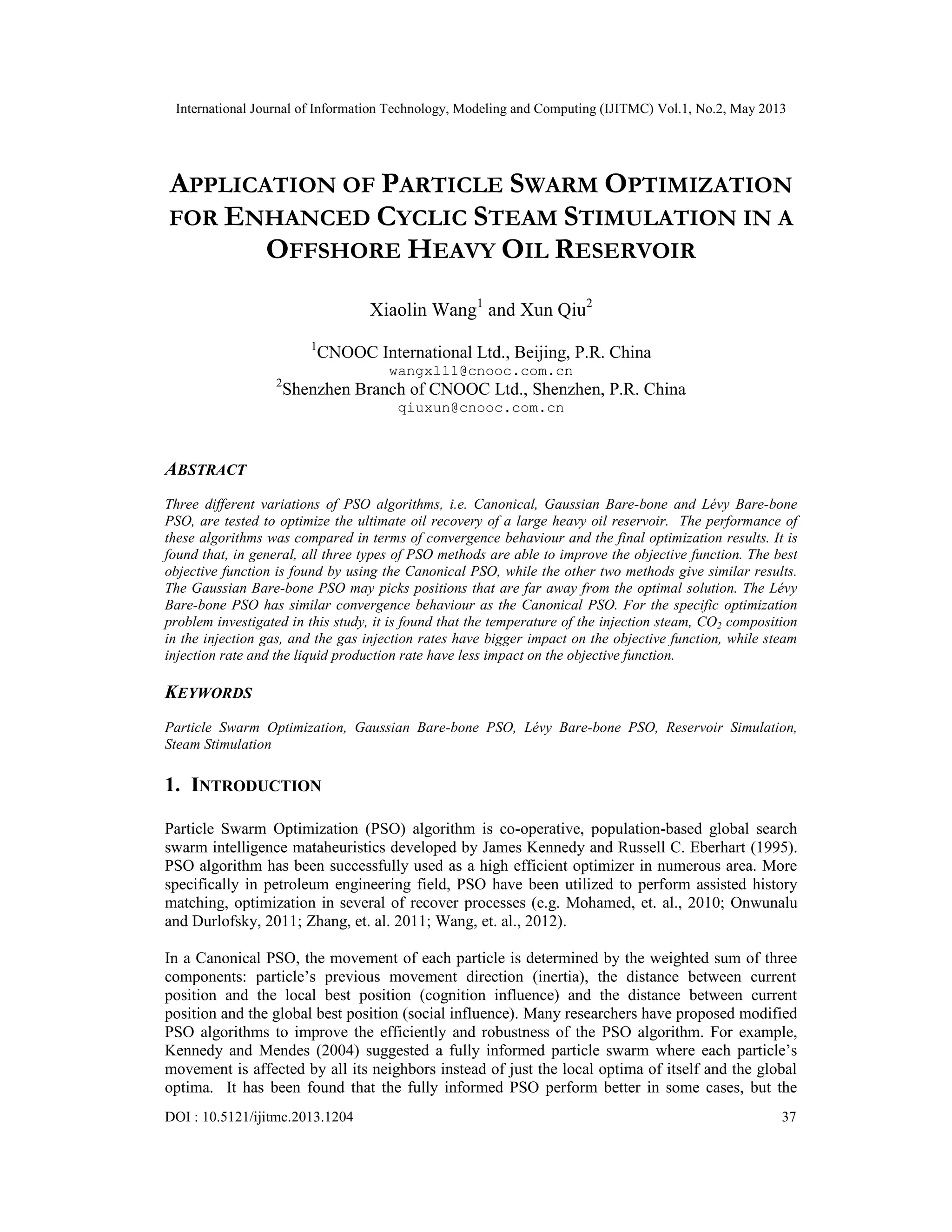 Application Of Particle Swarm Optimization For Enhanced Cyclic Steam Stimulation In A Offshore 