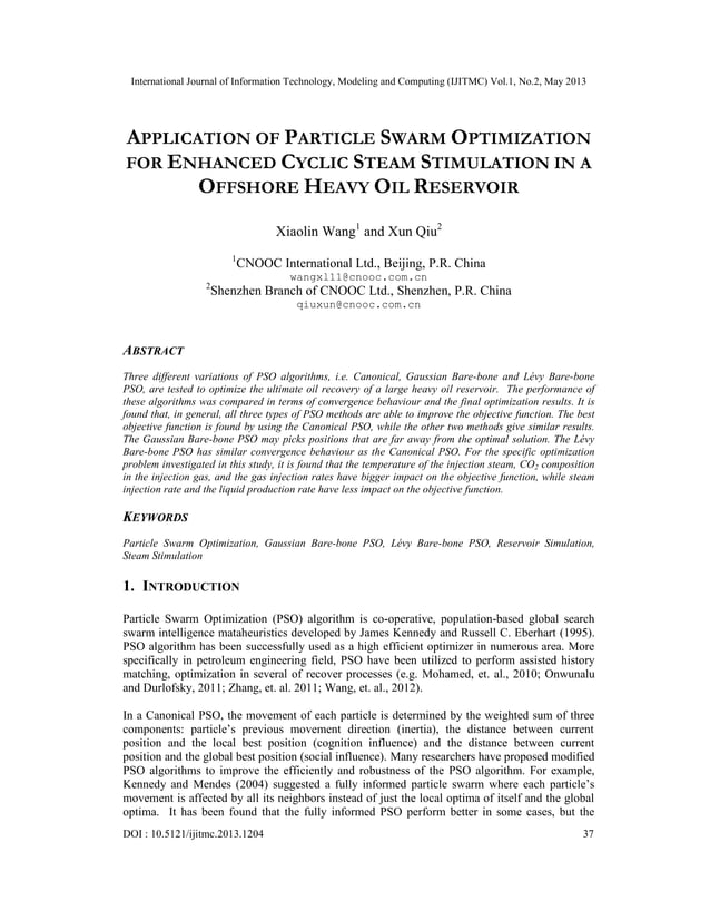 APPLICATION OF PARTICLE SWARM OPTIMIZATION FOR ENHANCED CYCLIC STEAM ...