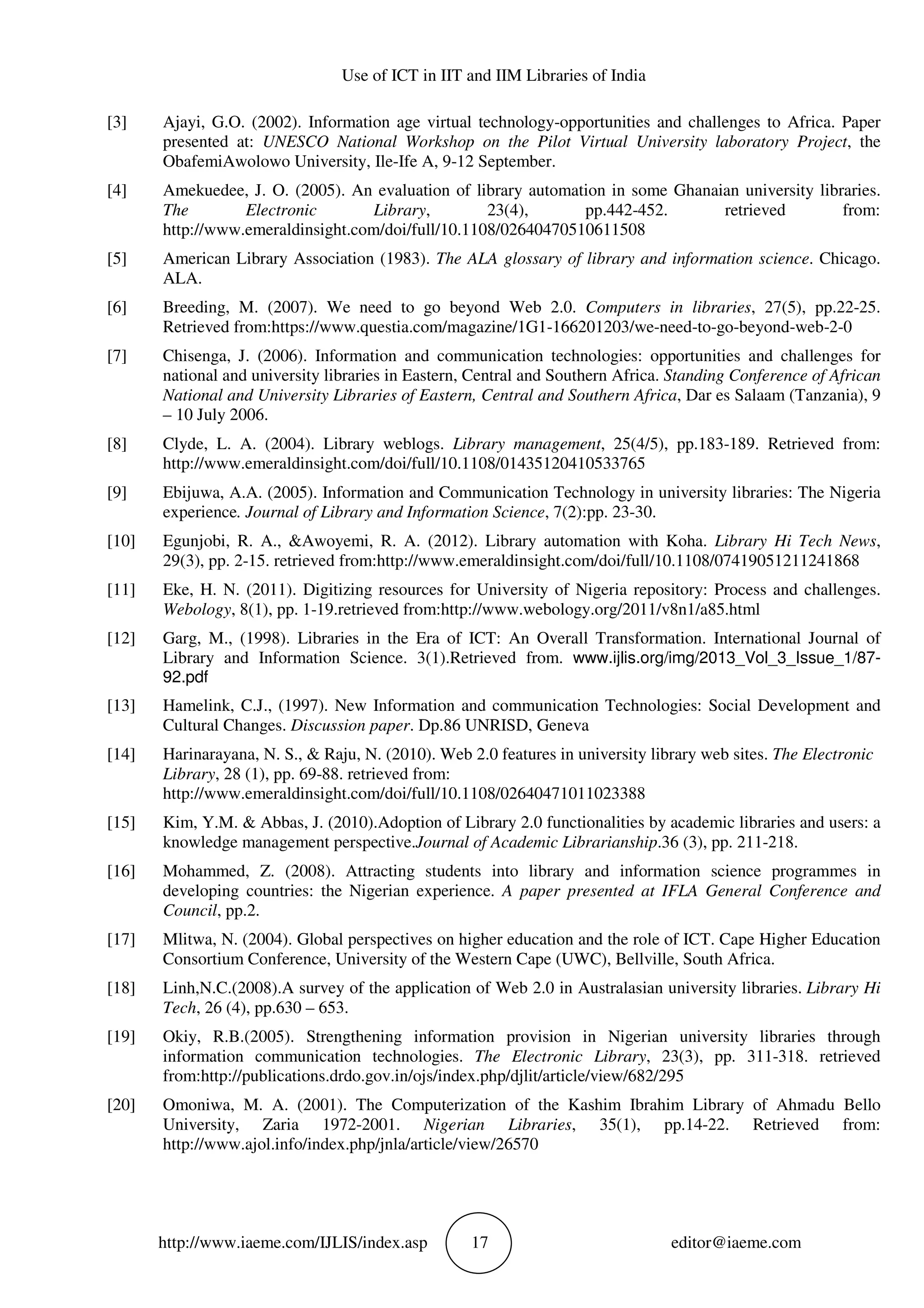 USE OF ICT IN IIT AND IIM LIBRARIES OF INDIA | PDF