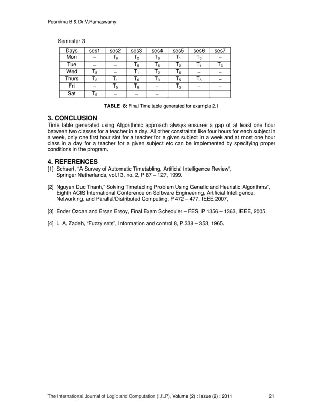Time Table Scheduling Problem Using Fuzzy Algorithmic Approach Pdf