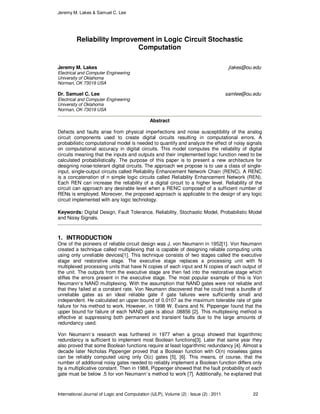Reliability Improvement in Logic Circuit Stochastic Computation | PDF
