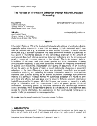 The Process of Information extraction through Natural Language ...