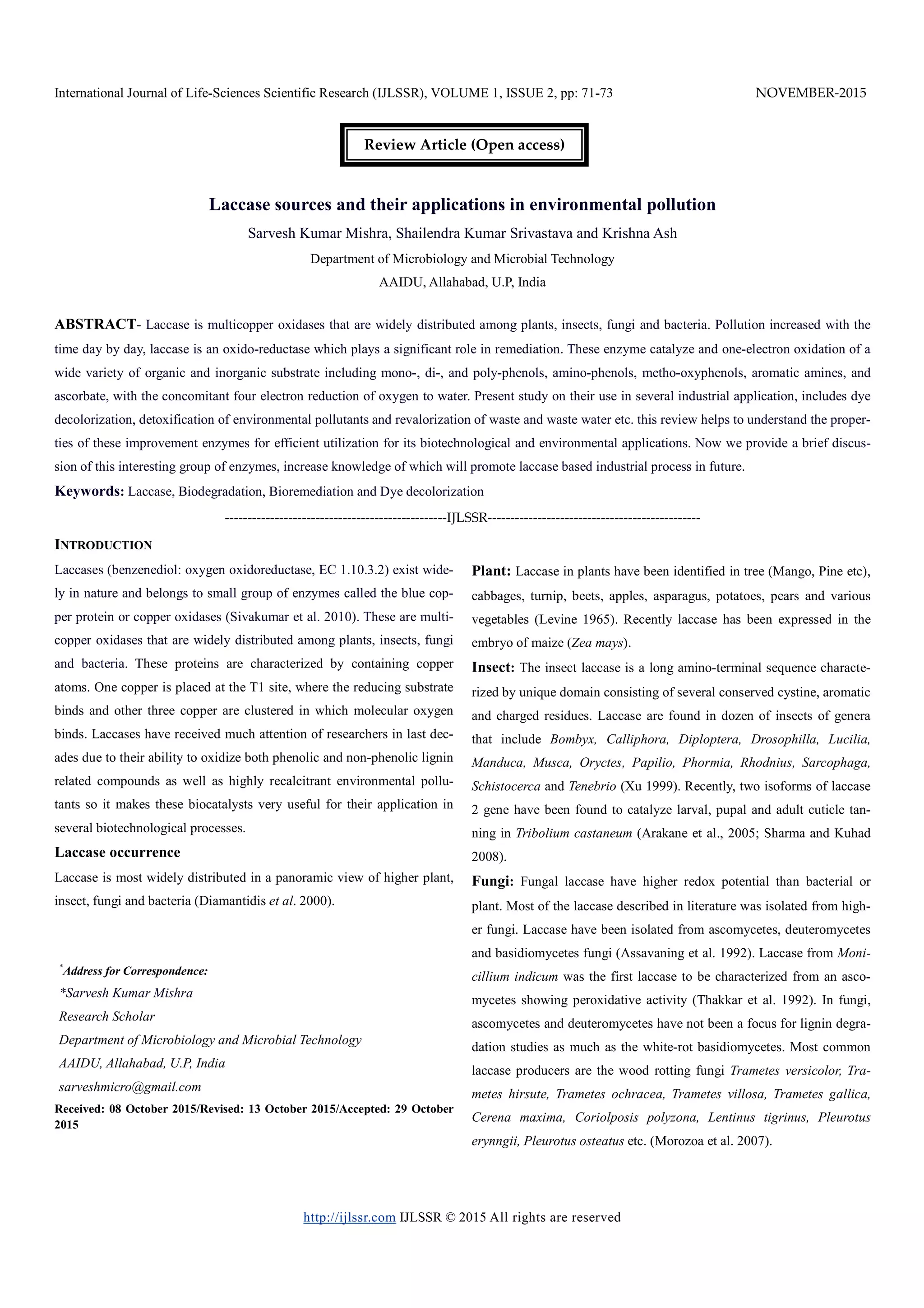 Laccase sources and their applications in environmental pollution | PDF