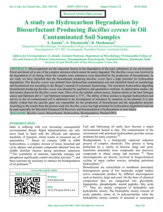 A study on Hydrocarbon Degradation by Biosurfactant Producing Bacillus cereus in Oil ...