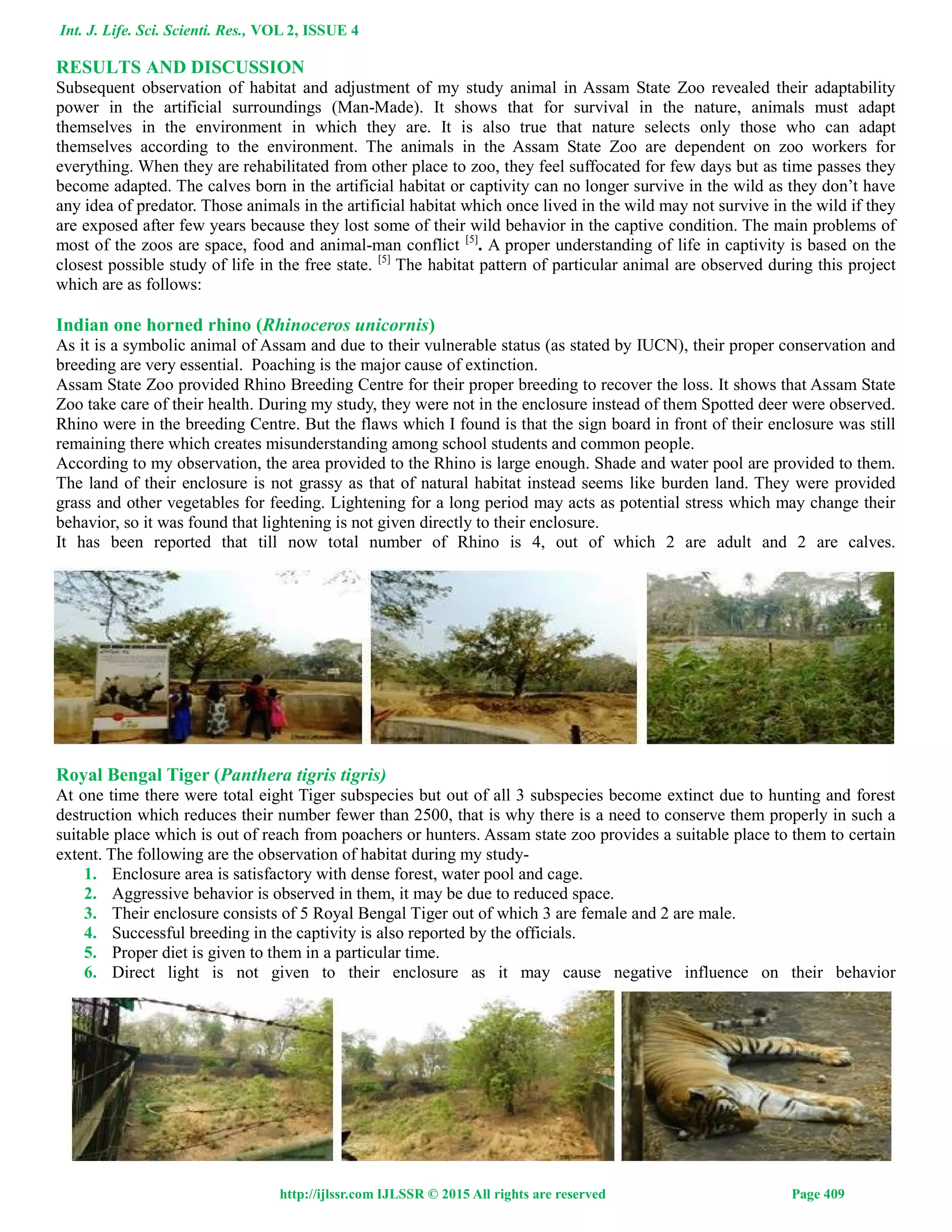 Study of Habitat Patterns of Captive Animals in the Assam State Zoo | PDF