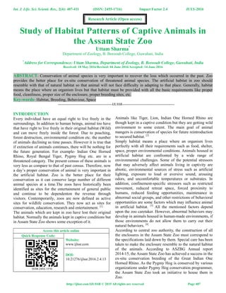 Study of Habitat Patterns of Captive Animals in the Assam State Zoo | PDF | Zoos & Aquariums ...
