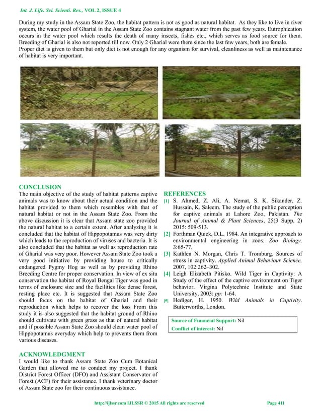 Study of Habitat Patterns of Captive Animals in the Assam State Zoo | PDF