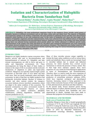 Isolation and Characterization of Halophilic Bacteria from Sundarban Soil Debarati Halder1 ...