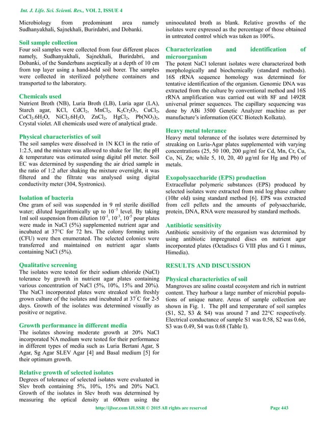 Isolation and Characterization of Halophilic Bacteria from Sundarban Soil Debarati Halder1 ...