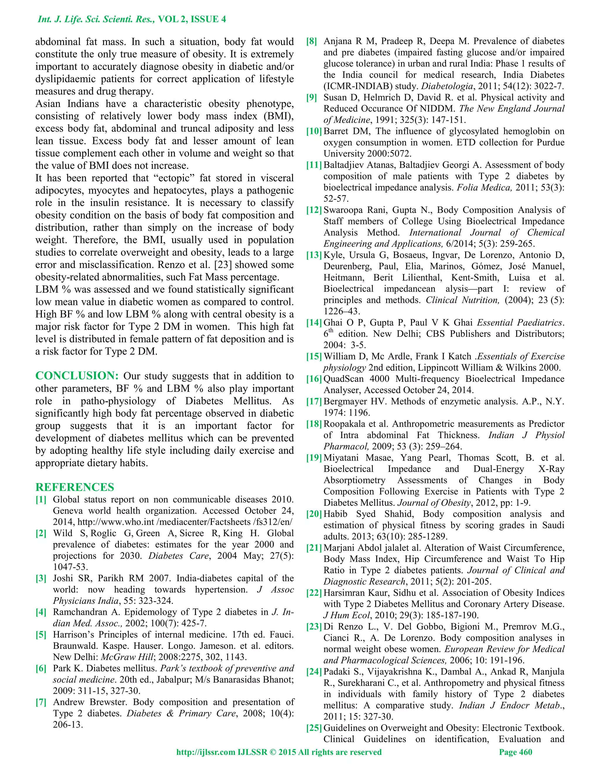 Assessment of Body Composition by Bioelectrical Impedance Analysis in ...