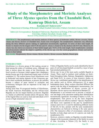 Study of the Morphometry and Meristic Analyses of Three Mystus species from the Chandubi Beel ...