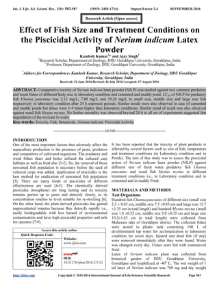 Effect of Fish Size and Treatment Conditions on the Piscicidal Activity ...