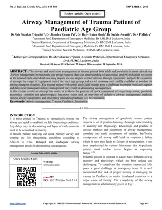 Airway Management of Trauma Patient of Paediatric Age Group | PDF