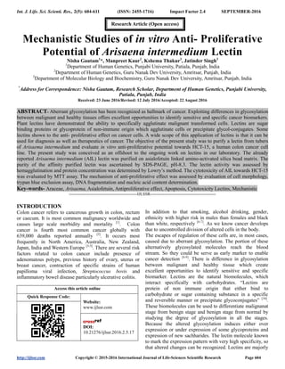 Mechanistic Studies of in vitro Anti- Proliferative Potential of Arisaena intermedium Lectin | PDF