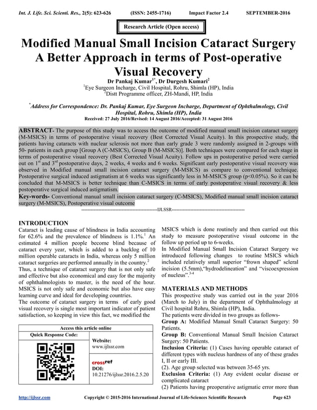 Modified Manual Small Incision Cataract Surgery A Better Approach in ...