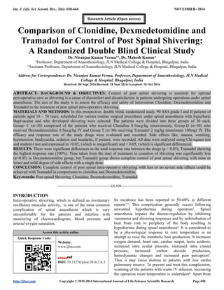 Comparison of Clonidine, Dexmedetomidine and Tramadol for Control of ...