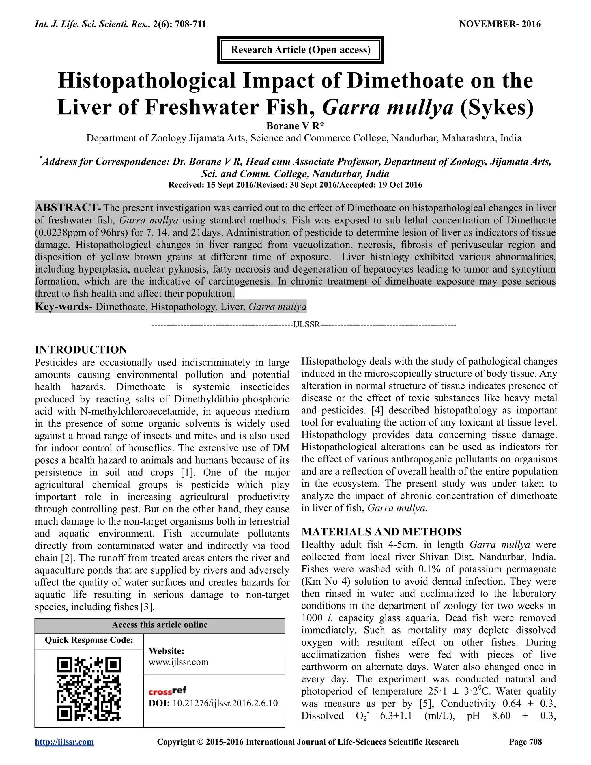 Histopathological Impact of Dimethoate on the Liver of Freshwater Fish ...