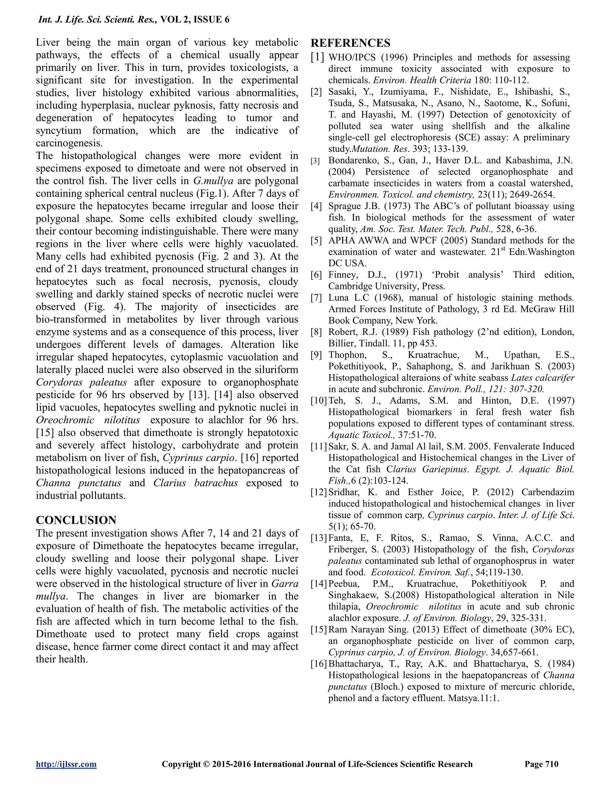 Histopathological Impact of Dimethoate on the Liver of Freshwater Fish ...