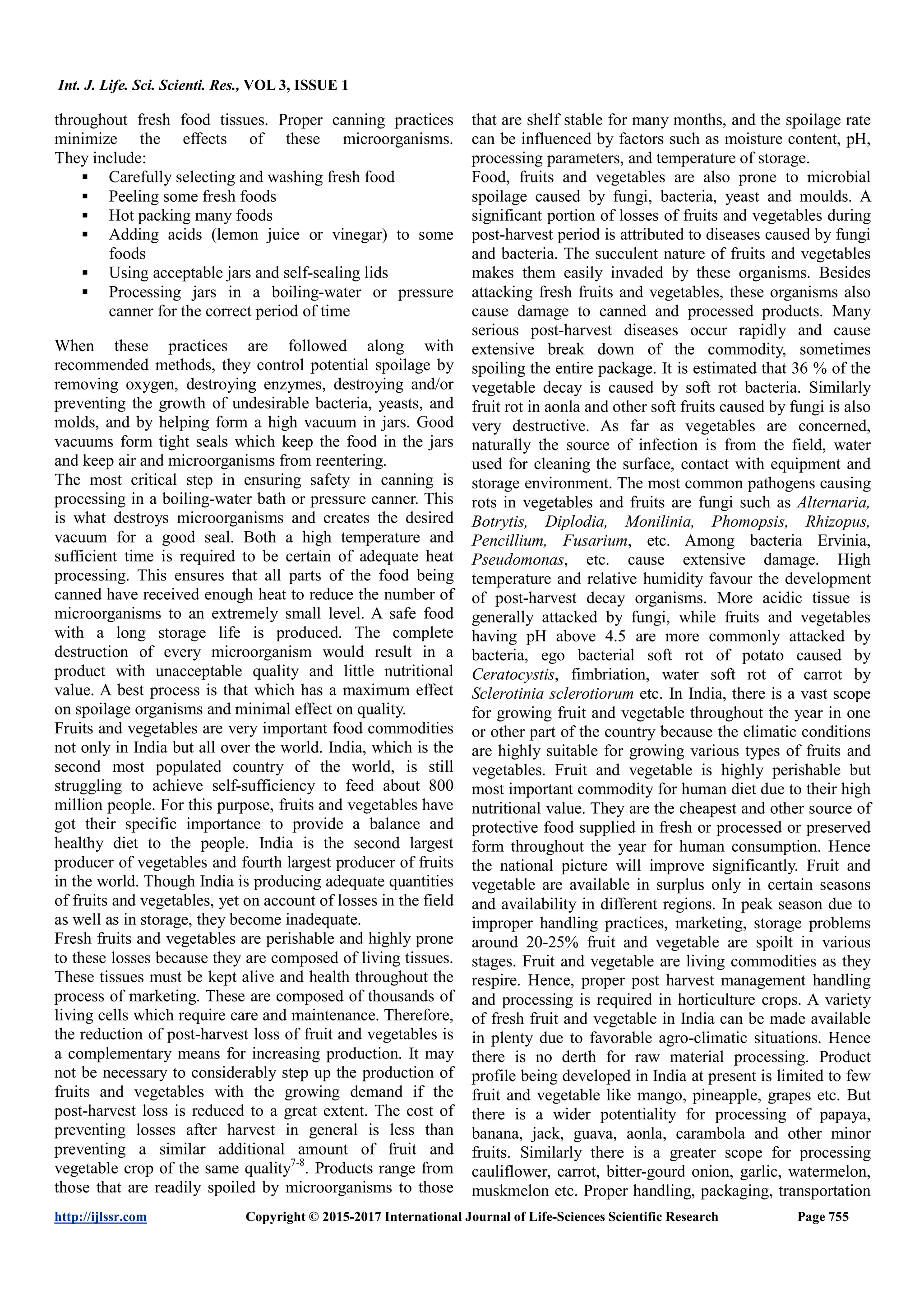 Food Processing, Food Spoilage and their Prevention: An Overview | PDF