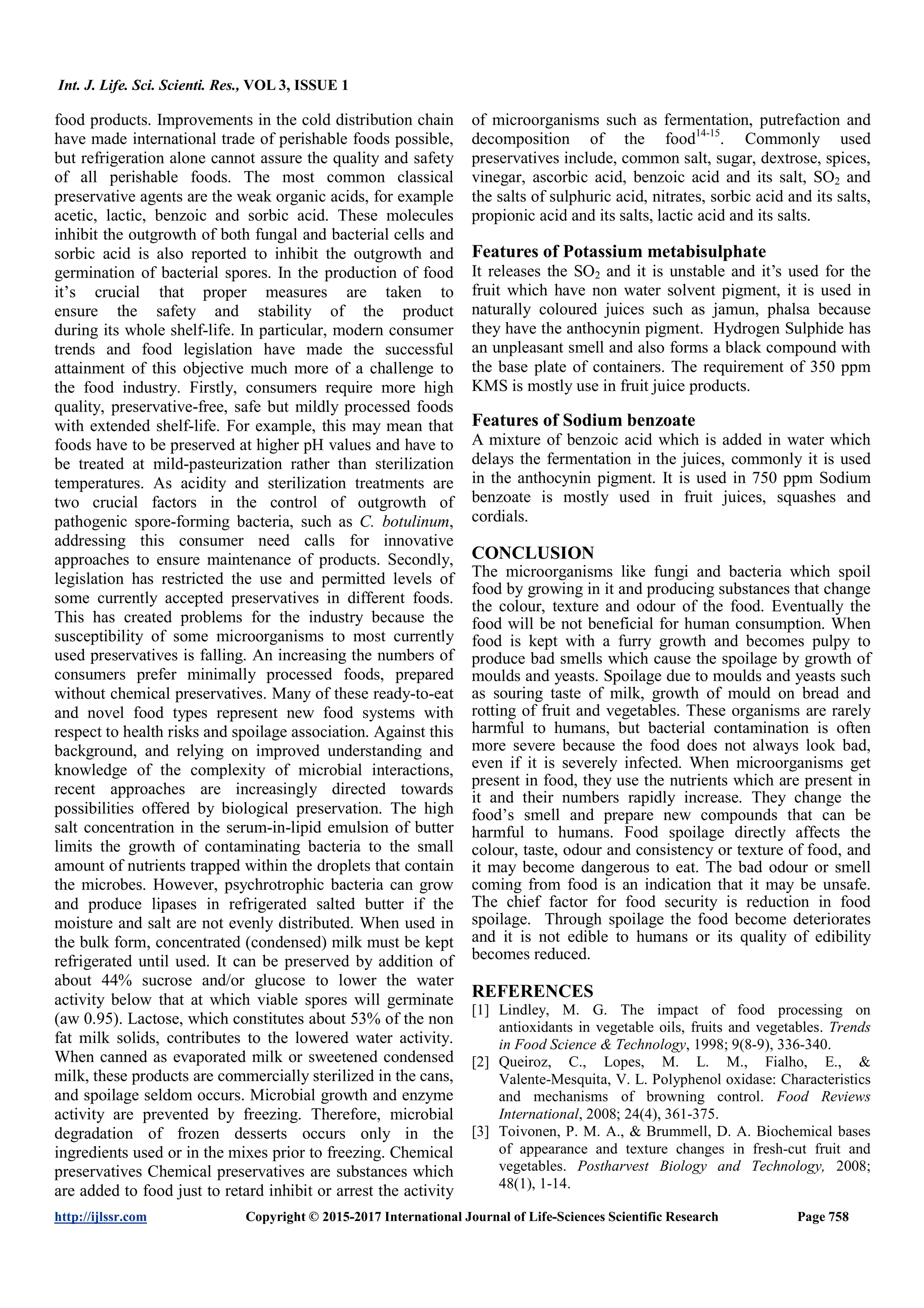 Food Processing, Food Spoilage and their Prevention: An Overview | PDF