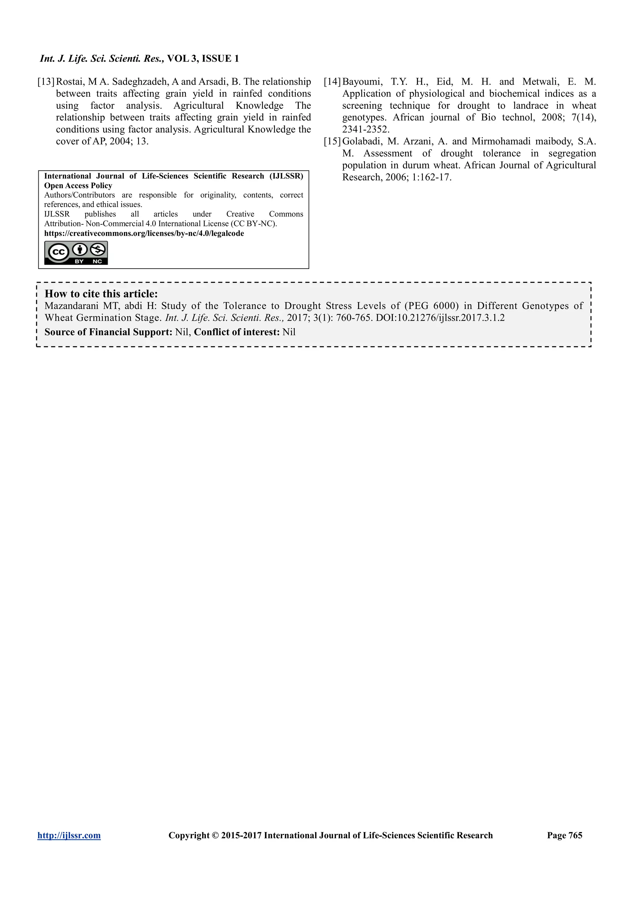 Study of the Tolerance to Drought Stress Levels of (PEG 6000) in ...