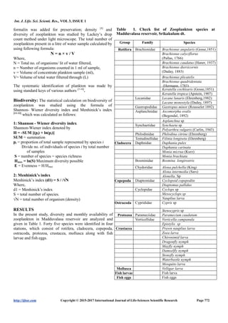 Zooplankton Diversity in Madduvalasa Reservoir, India | PDF