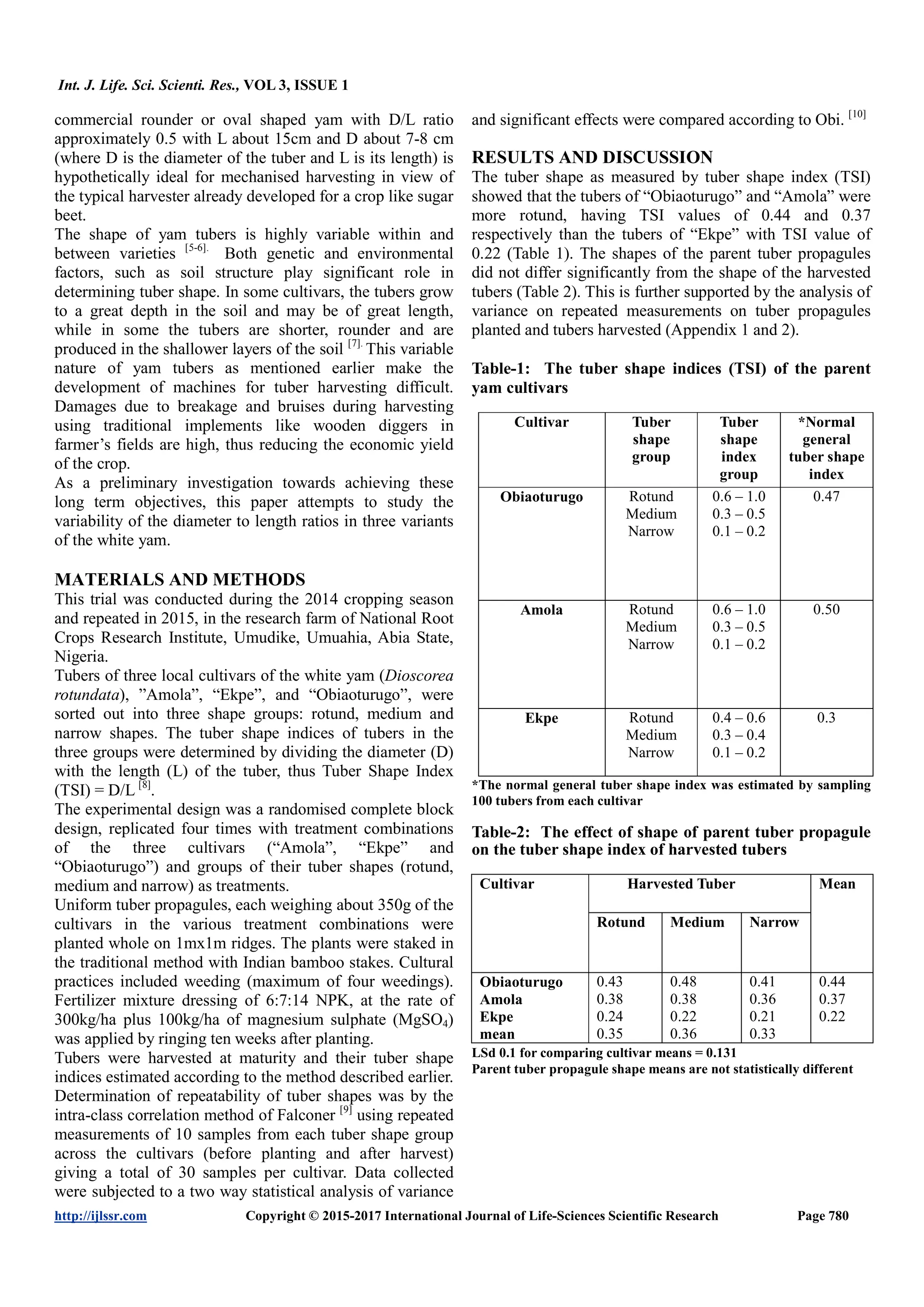 Stability of Tuber Shape in Dioscorea rotundata Variants | PDF