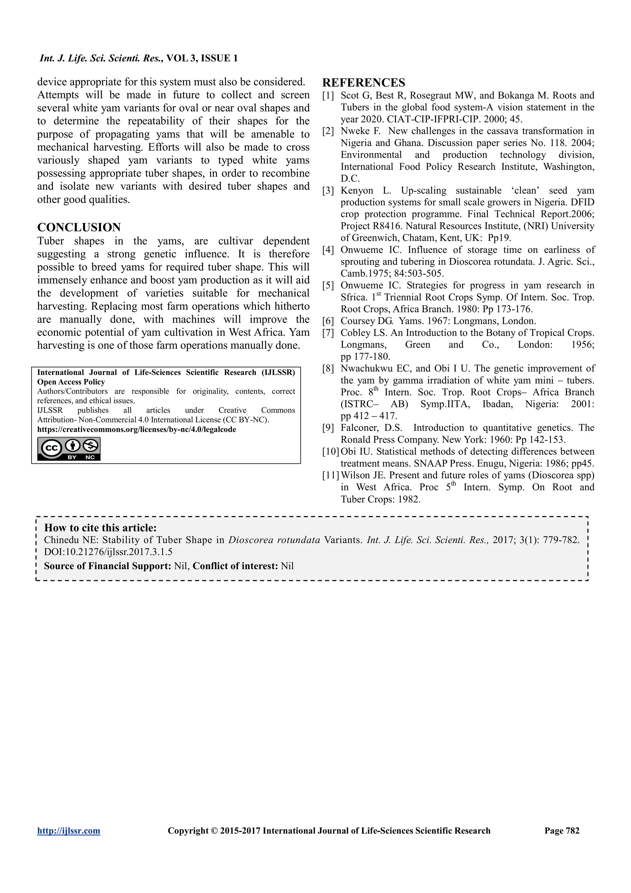 Stability of Tuber Shape in Dioscorea rotundata Variants | PDF