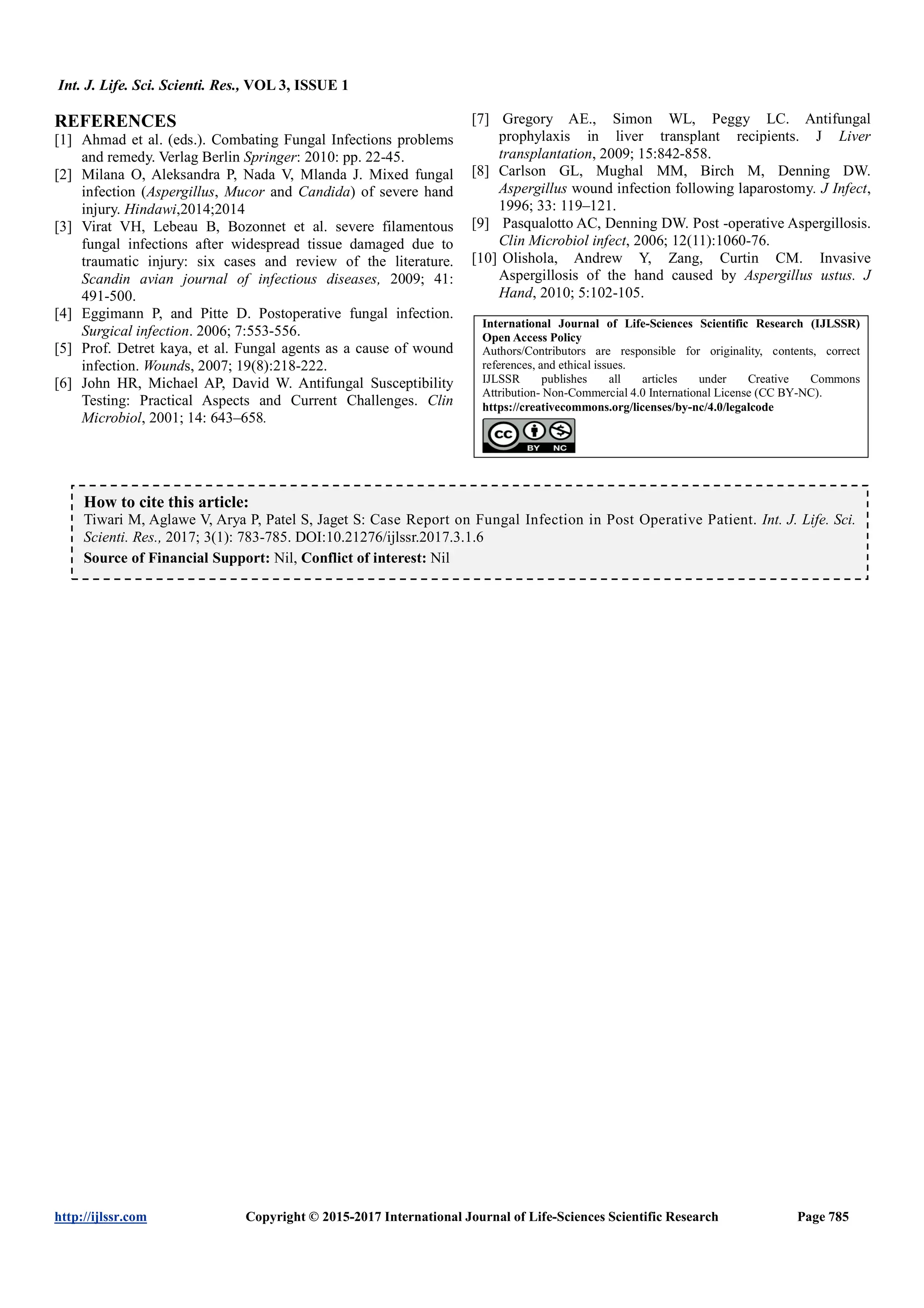Case Report on Fungal Infection in Post Operative Patient | PDF