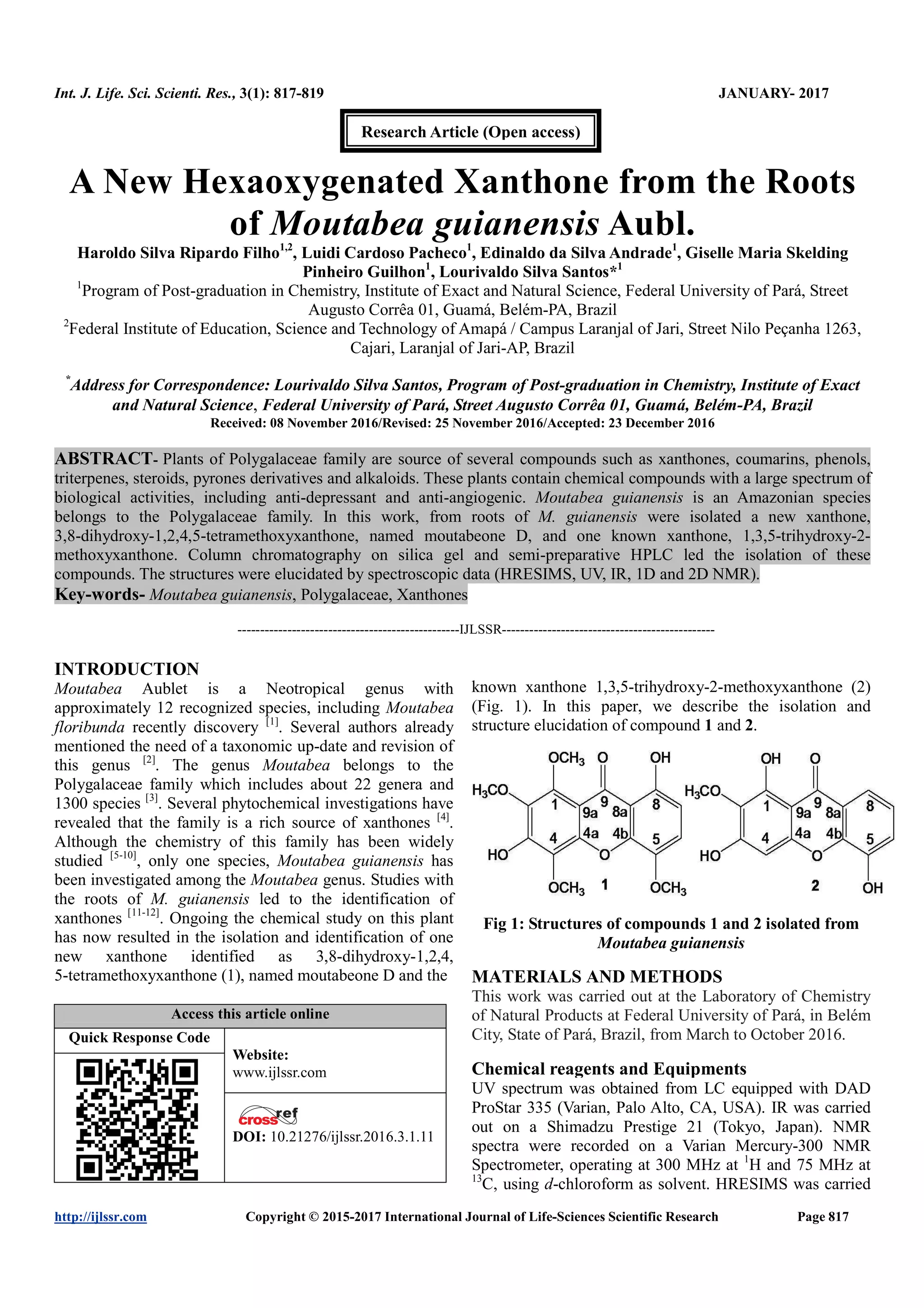 A New Hexaoxygenated Xanthone from the Roots of Moutabea guianensis ...