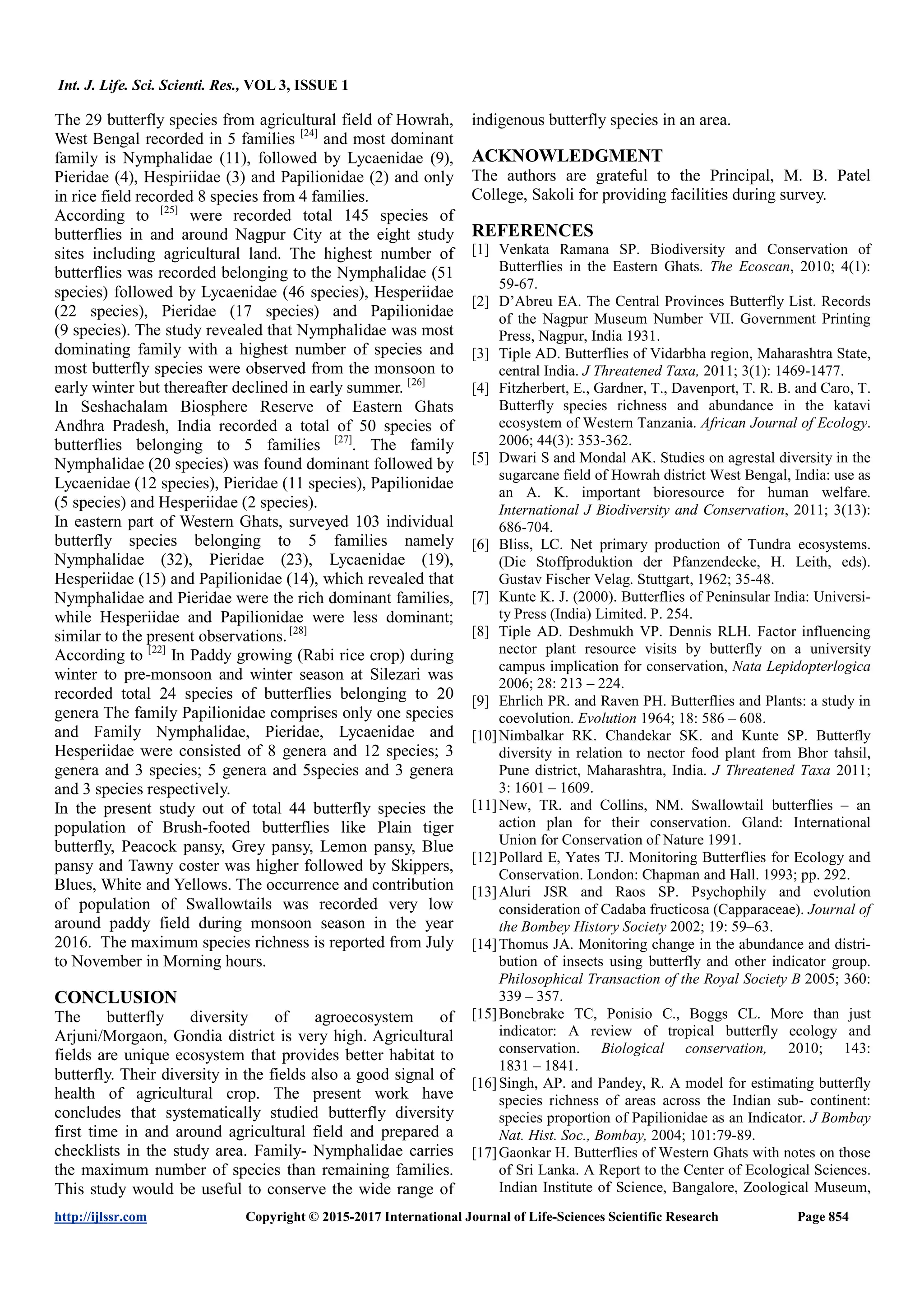 Butterfly Diversity in Agroecosystem of Arjuni/Morgaon Taluka, Gondia ...