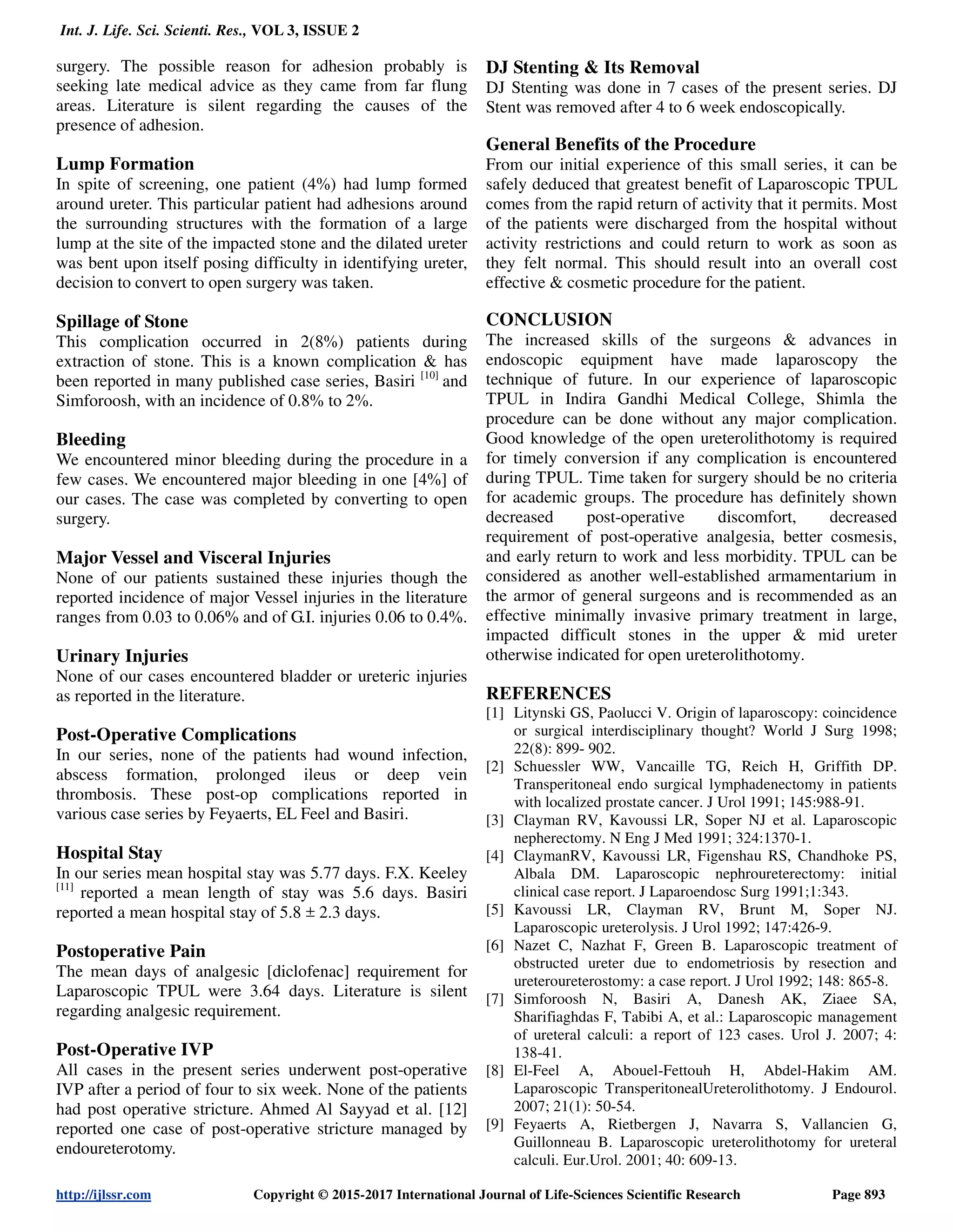 Laparoscopic Transperitoneal Ureterolithotomy- An Alternative to Open ...