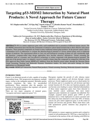 Targeting p53-MDM2 Interaction by Natural Plant Products: A Novel Approach for Future Cancer ...