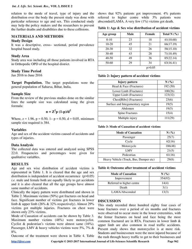 Study of Orthopedic Injuries Pattern by Road Traffic Accident Victims | PDF