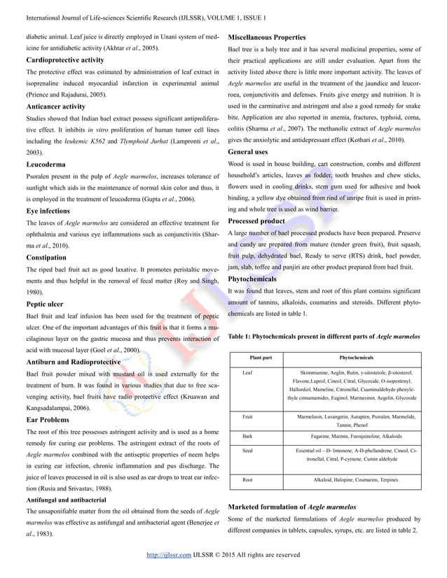 A REVIEW ON MEDICINAL VALUES AND COMMERCIAL UTILITY OF BAEL | PDF