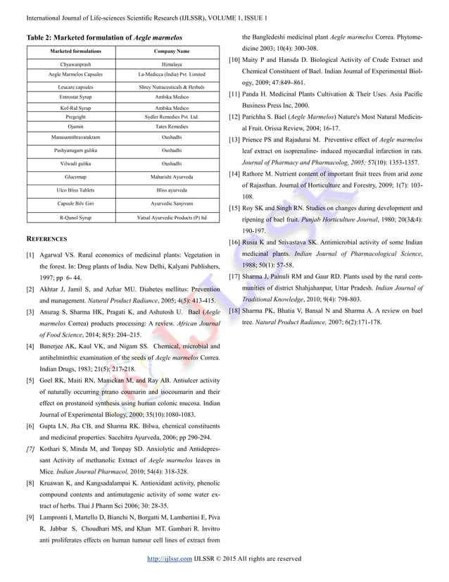 A REVIEW ON MEDICINAL VALUES AND COMMERCIAL UTILITY OF BAEL | PDF