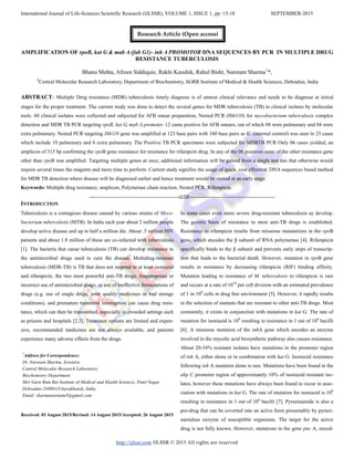 AMPLIFICATION OF rpoB, kat G & mab A (fab G1)- inh A PROMOTOR DNA ...