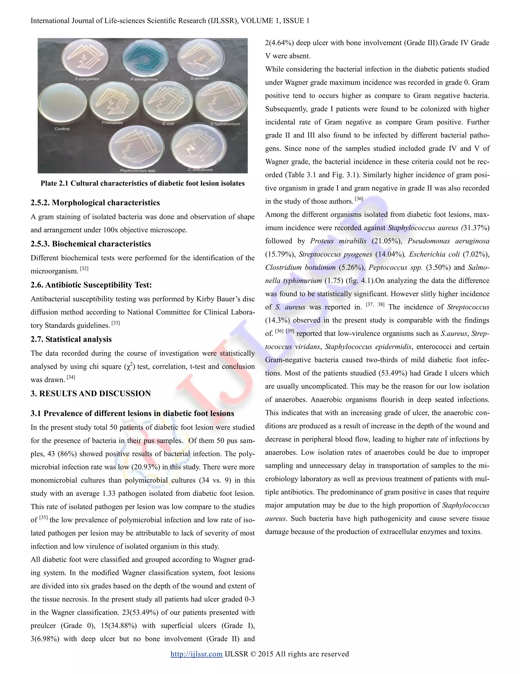 PREVALENCE OF BACTERIAL INFECTION IN PATIENTS WITH DIABETIC FOOT ...