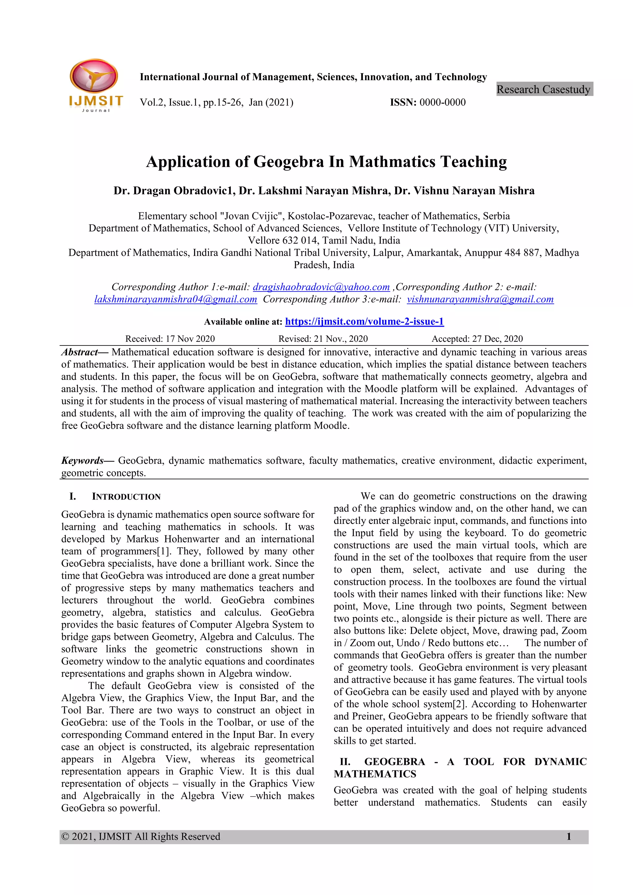 Application of Geogebra In Mathmatics Teaching | PDF