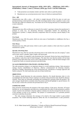 A STUDY ON EFFECTIVE BRAND PROMOTIONAL STRATEGIES INFLUENCING CUSTOMERS ...