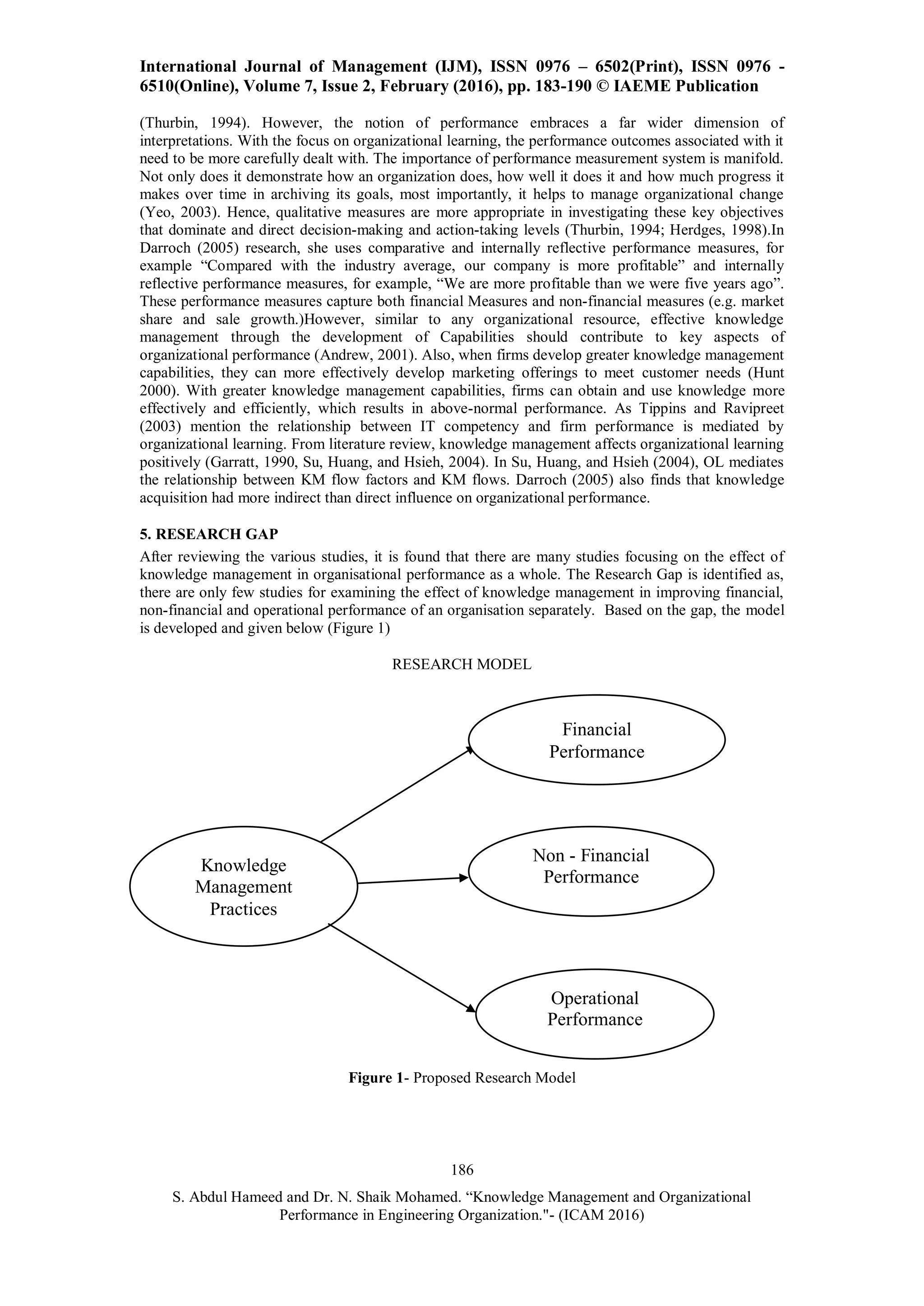 KNOWLEDGE MANAGEMENT AND ORGANIZATIONAL PERFORMANCE IN ENGINEERING ORGANIZATION | PDF