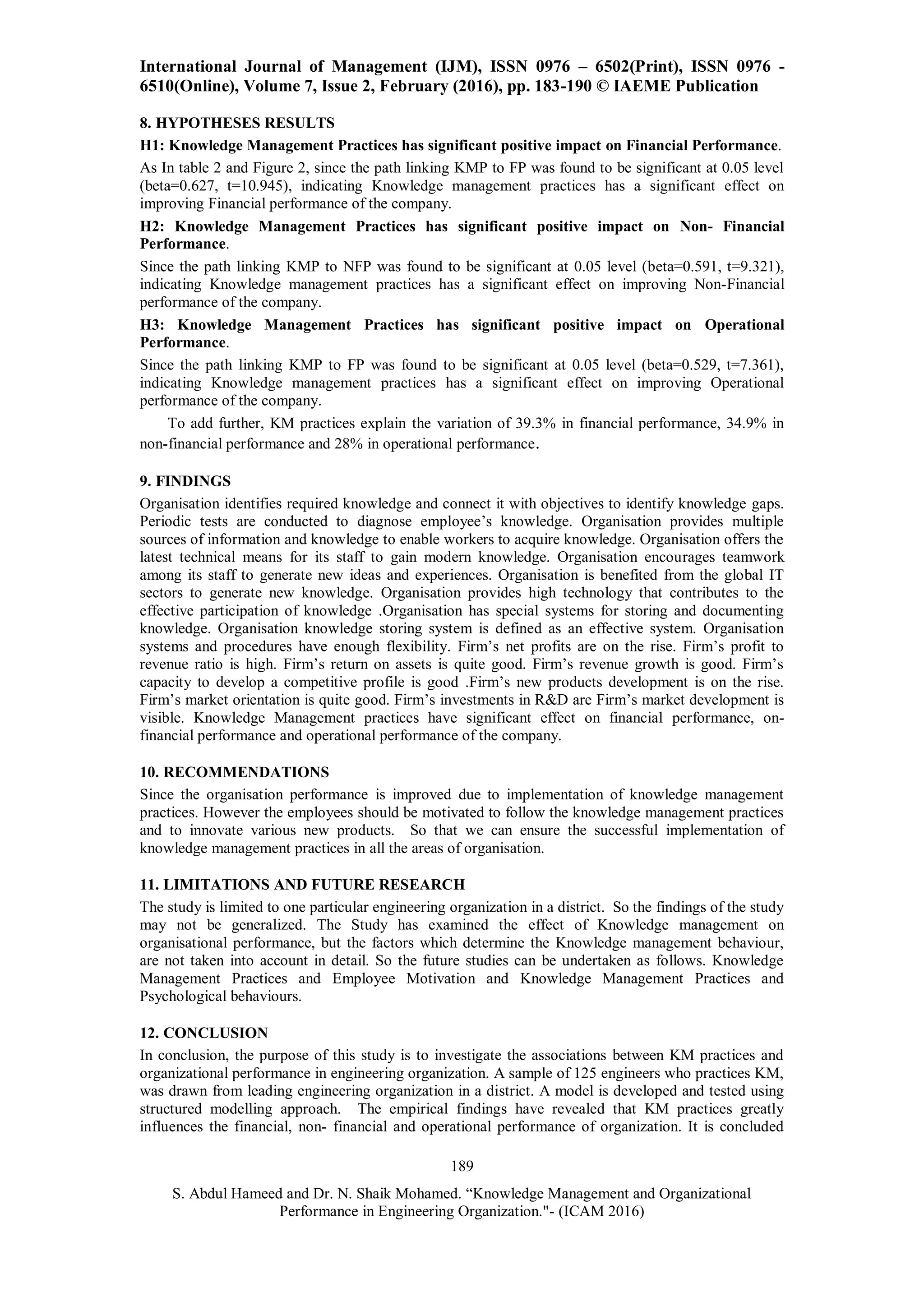 KNOWLEDGE MANAGEMENT AND ORGANIZATIONAL PERFORMANCE IN ENGINEERING ...