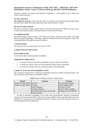 IMPACT ON INDIAN BANKS’ PROFITABILITY INDICATORS – AN EMPIRICAL STUDY | PDF