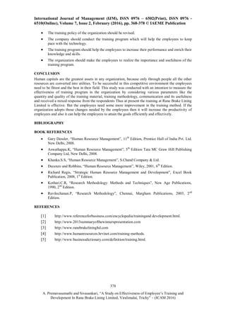 A STUDY ON EFFECTIVENESS OF EMPLOYEE’S TRAINING AND DEVELOPMENT IN RANE ...