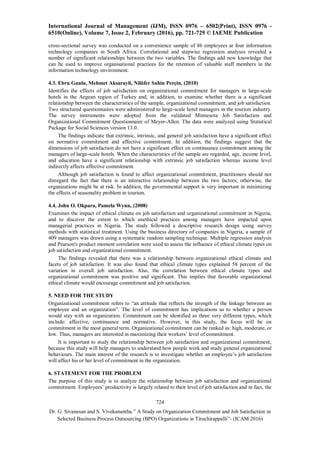 A STUDY ON ORGANIZATION COMMITMENT AND JOB SATISFACTION IN SELECTED BUSINESS PROCESS OUTSOURCING ...