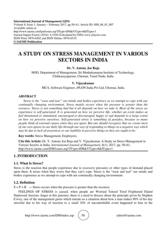 A STUDY ON STRESS MANAGEMENT IN VARIOUS SECTORS IN INDIA | PDF