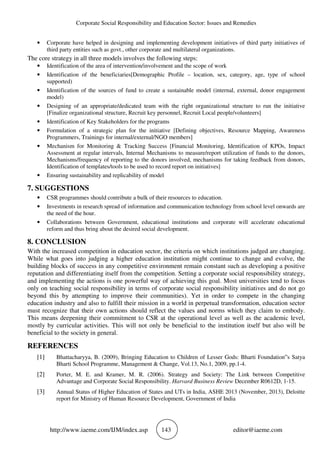 CORPORATE SOCIAL RESPONSIBILITY AND EDUCATION SECTOR: ISSUES AND ...