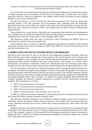 COMPARISON OF METHODS FOR THE RECOGNITION OF DERIVATIVE FINANCIAL ...