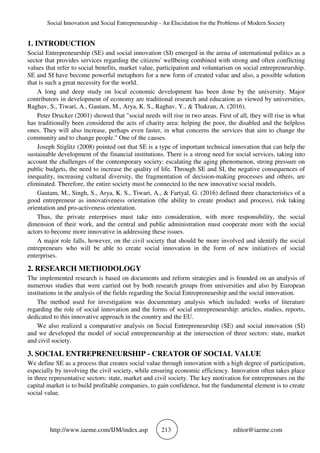 SOCIAL INNOVATION AND SOCIAL ENTREPRENEURSHIP - AN ELUCIDATION FOR THE ...